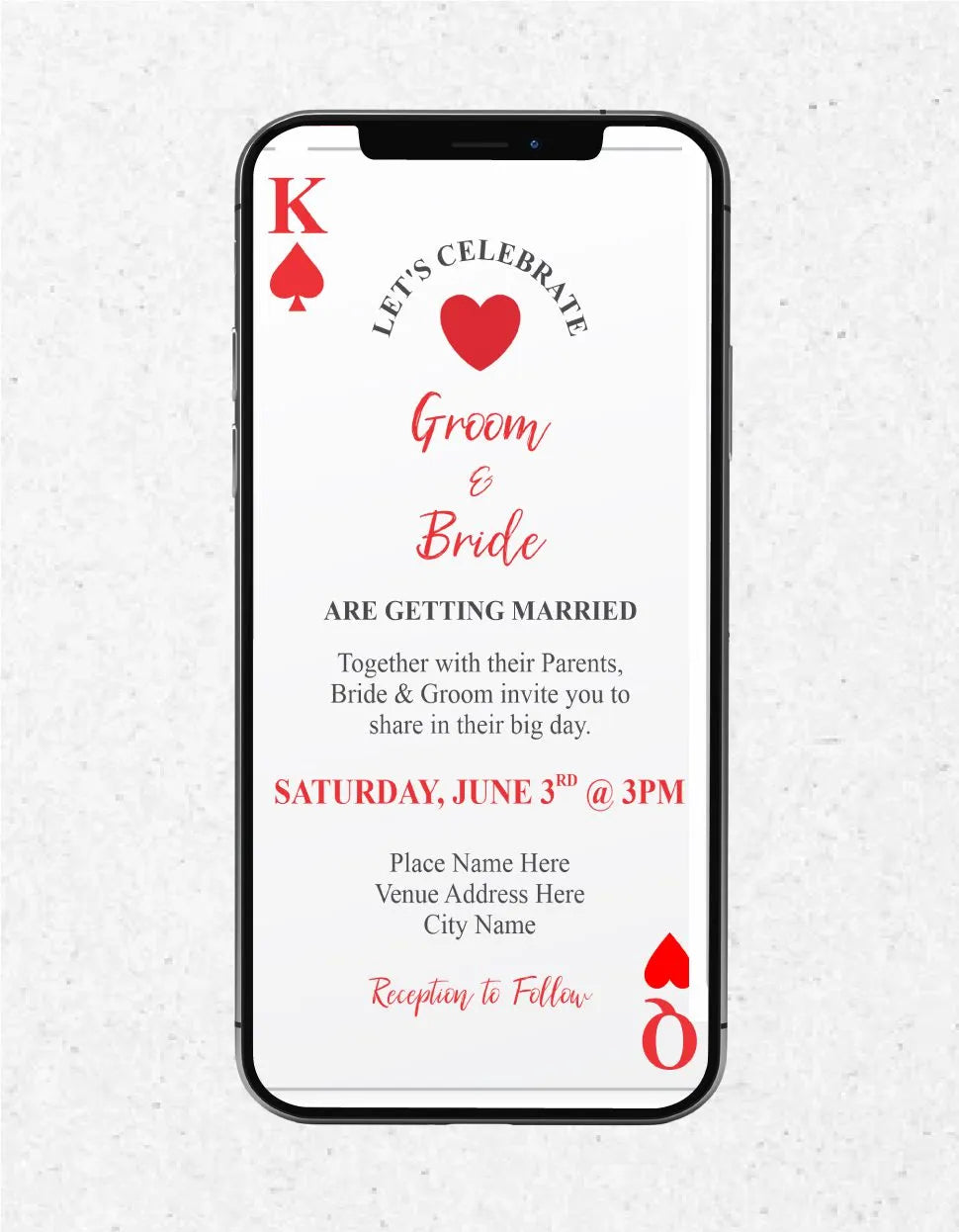 Playing Cards Wedding Invitation | Red & White Digital E-Invite | W-20 ...