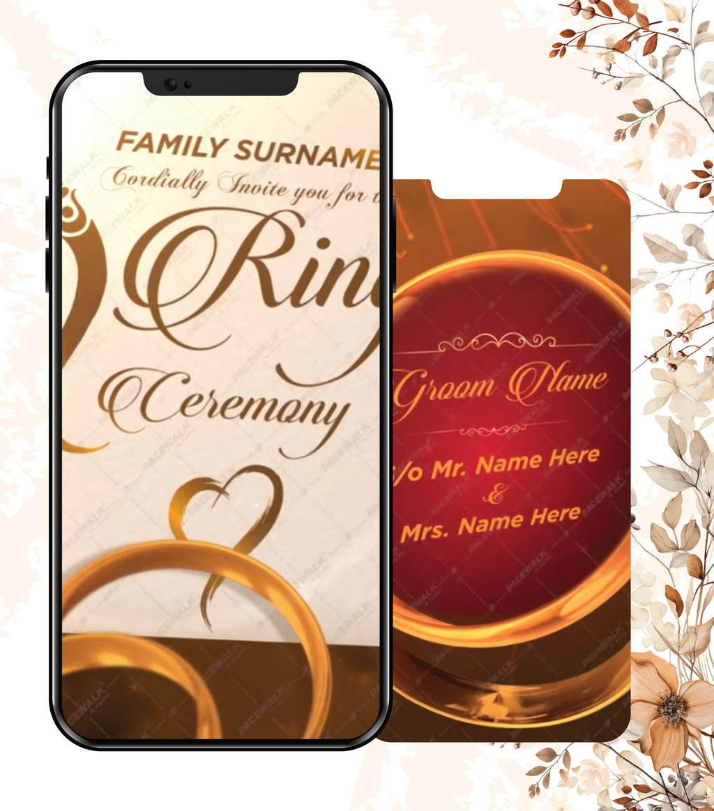 Ring Ceremony Invitation Video | Classic Golden Ring Theme Engagement ...