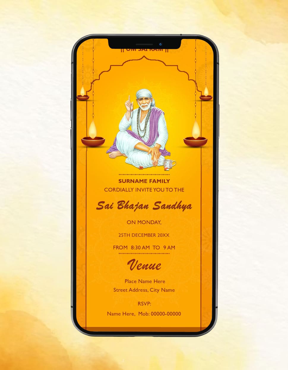 Sai Sandhya Invitation Card Template | Peaceful Bhajan Event Design ...