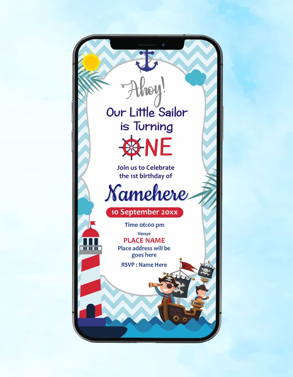Sailor Theme Birthday Invitation | Our Little Sailor is Turning One ...