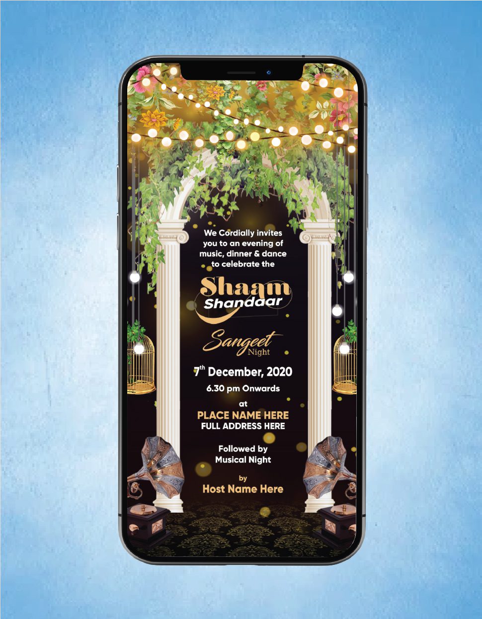 Shaam Shandaar Sangeet Invitation | Elegant Musical Theme Wedding E-Ca ...