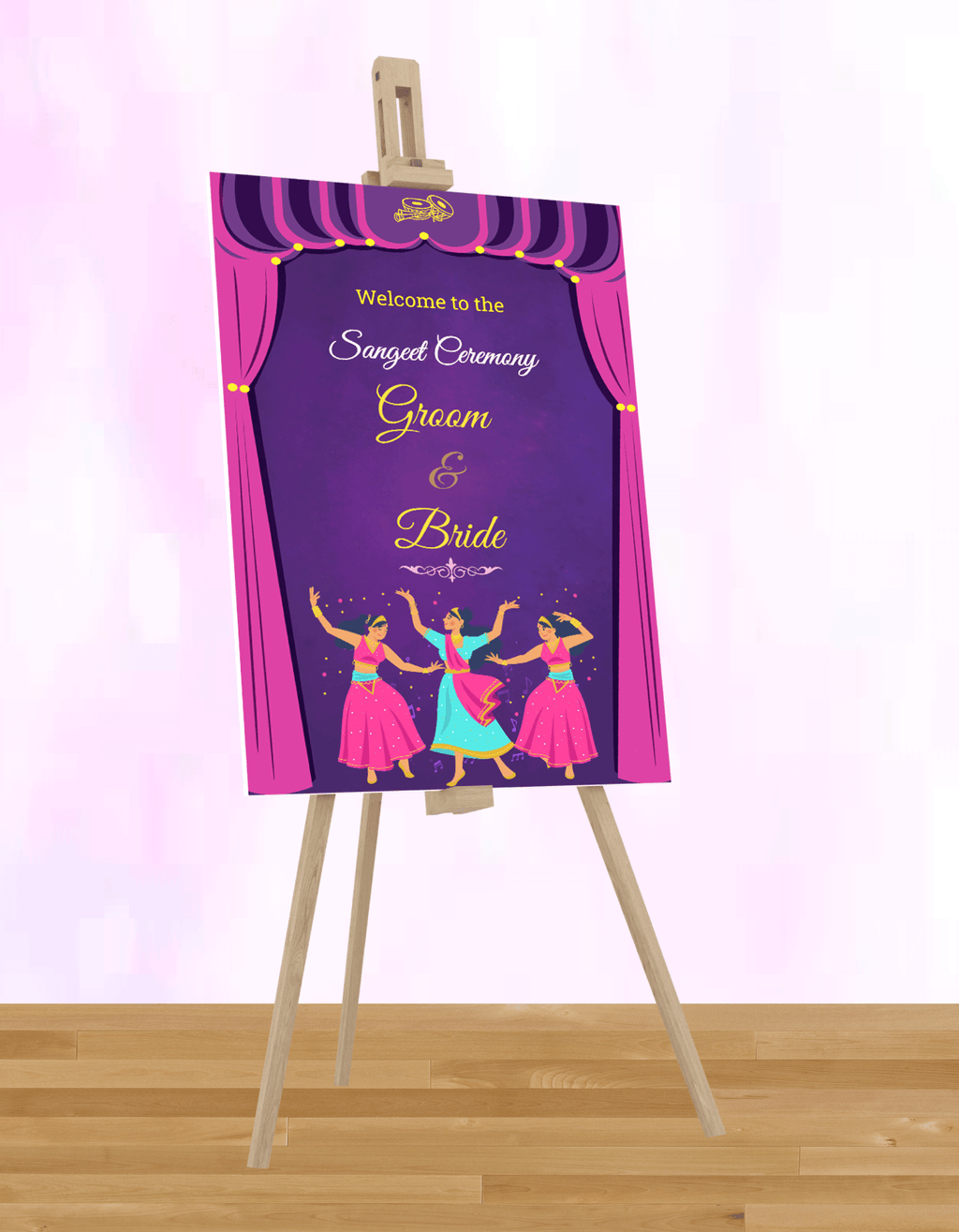 Sangeet Ceremony Welcome Signage Board Design | Bride & Groom Entrance ...