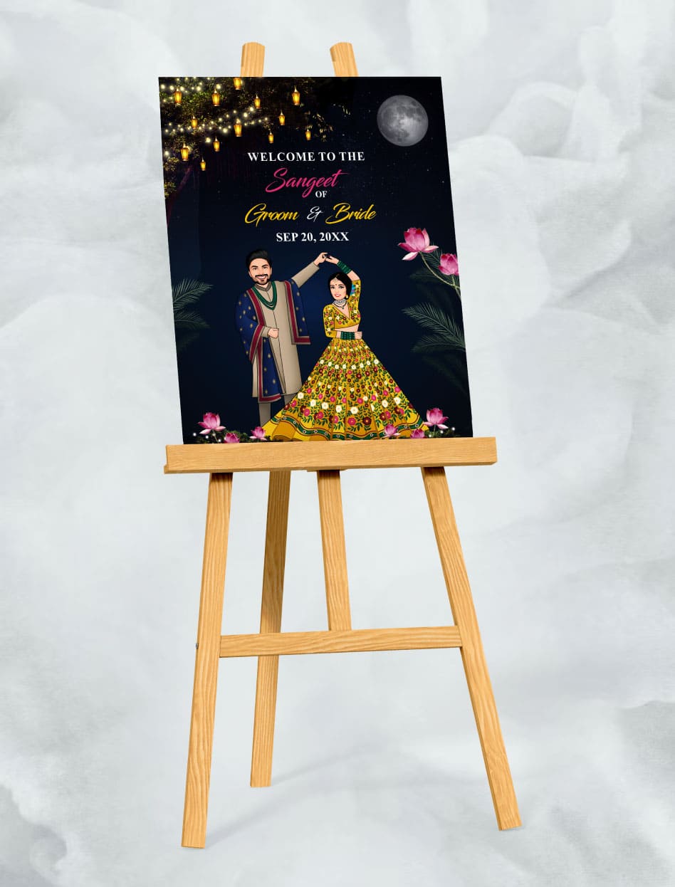 Sangeet Welcome Sign Board Online | Night Sky Couple Theme Poster | IM ...