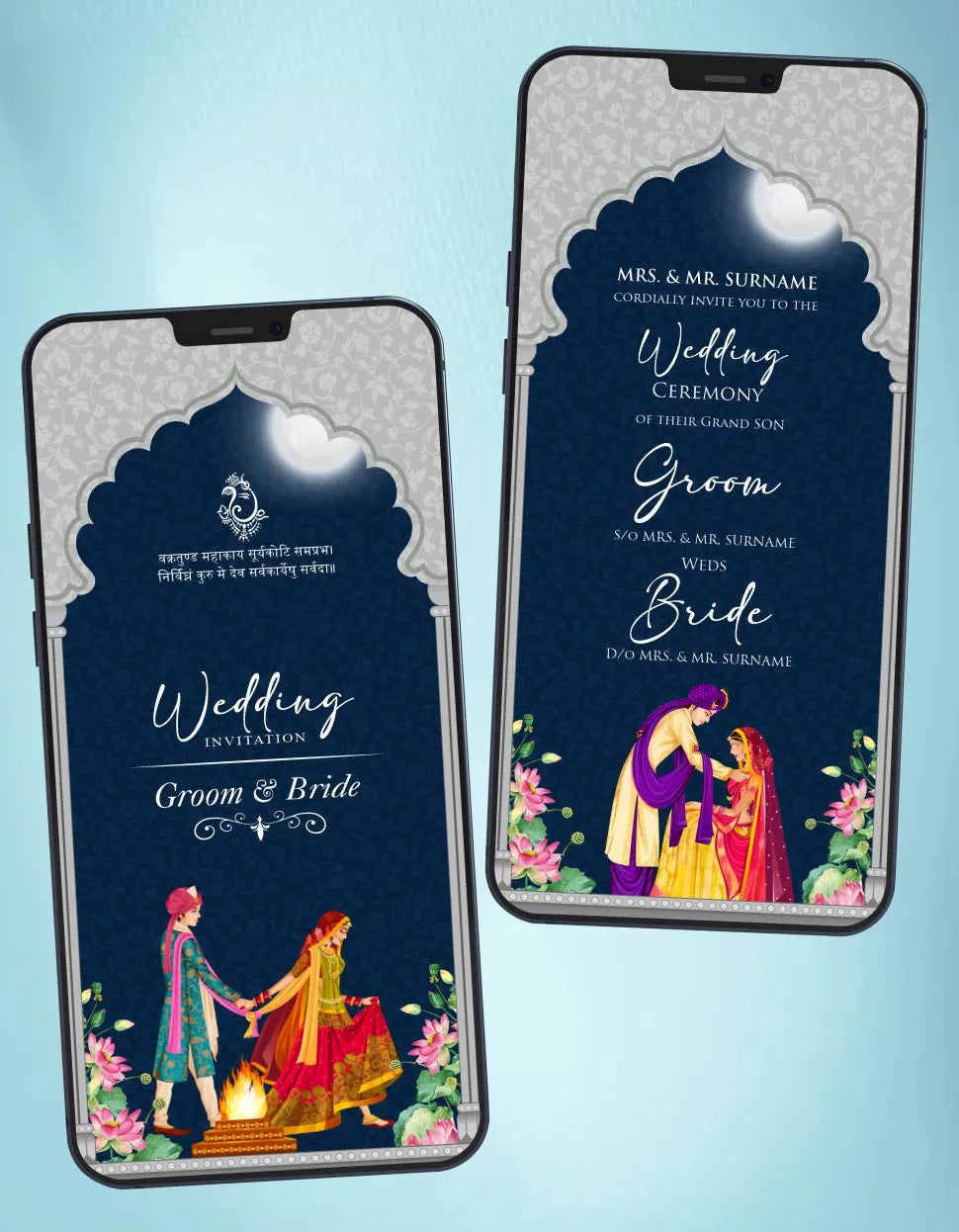 Shaadi Invitation Card | Royal Blue Hindu Wedding Design | W-340 ...