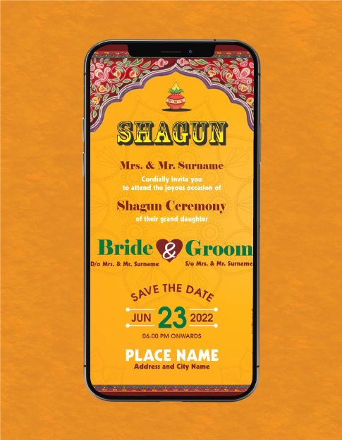 Shagun Ceremony Invitation Card | Traditional Yellow Punjabi E-Invite ...