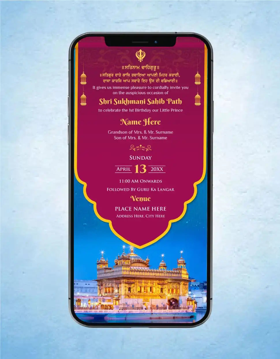 Shri Sukhmani Sahib Path Invitation Card | Golden Temple Theme E-Invit ...