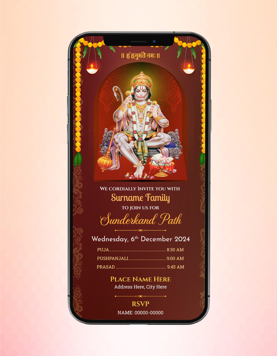 Sunderkand Invitation Card | Spiritual Hanuman Ji Pooja Digital Invite ...