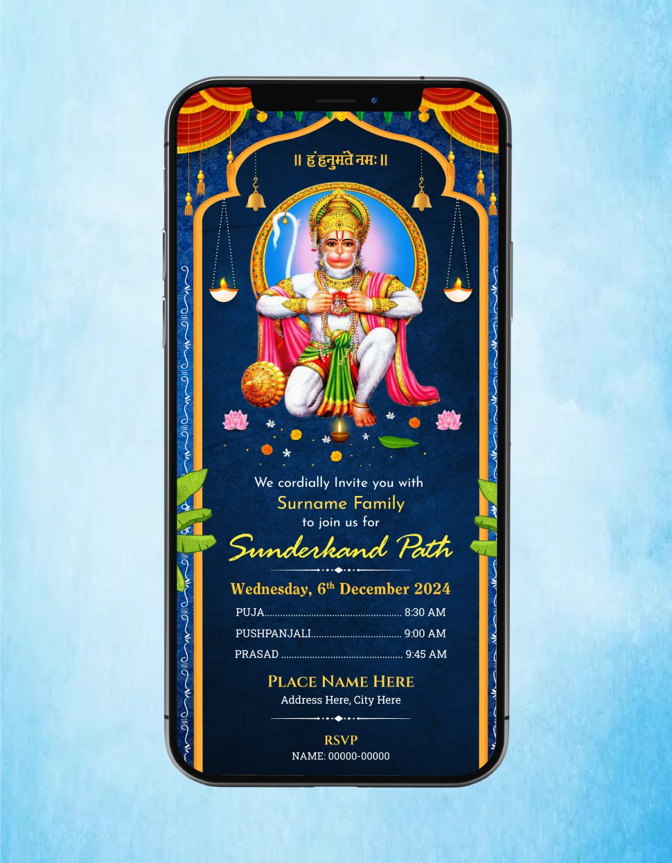 Sunderkand Path Invite Card | Royal Hanuman Ji Digital Pooja Invitatio ...