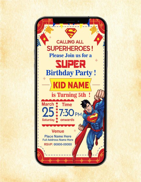 Superman Birthday Party Invitation Card | Superhero 5th Birthday E-Inv ...