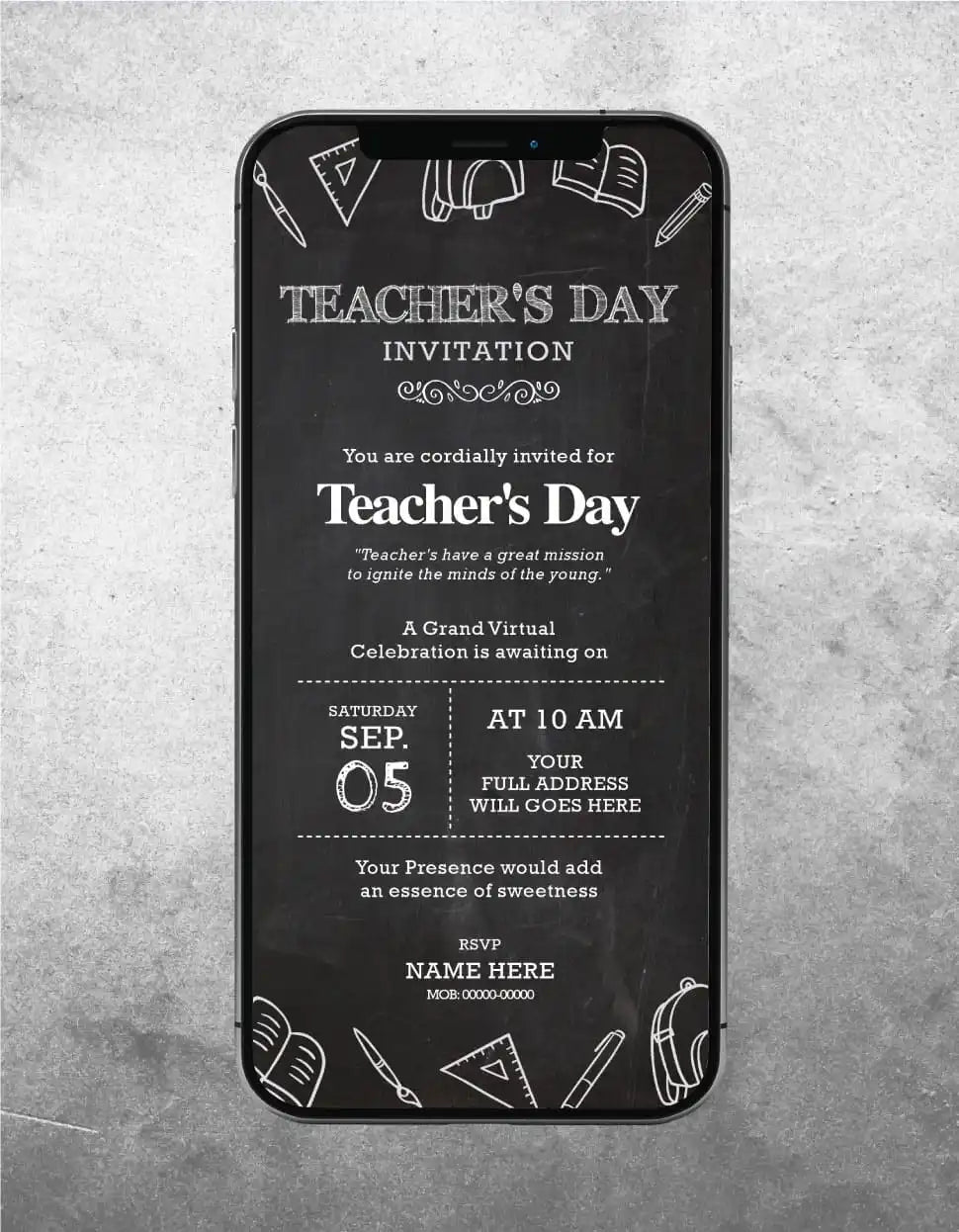 Teachers Day Invitation Card | Chalkboard Theme School Event E-Invite ...