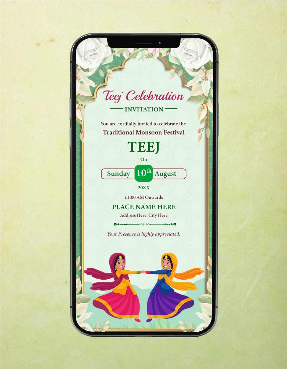 Teej Invitation Card | Traditional Monsoon Festival E-Invite | IM-2117 ...
