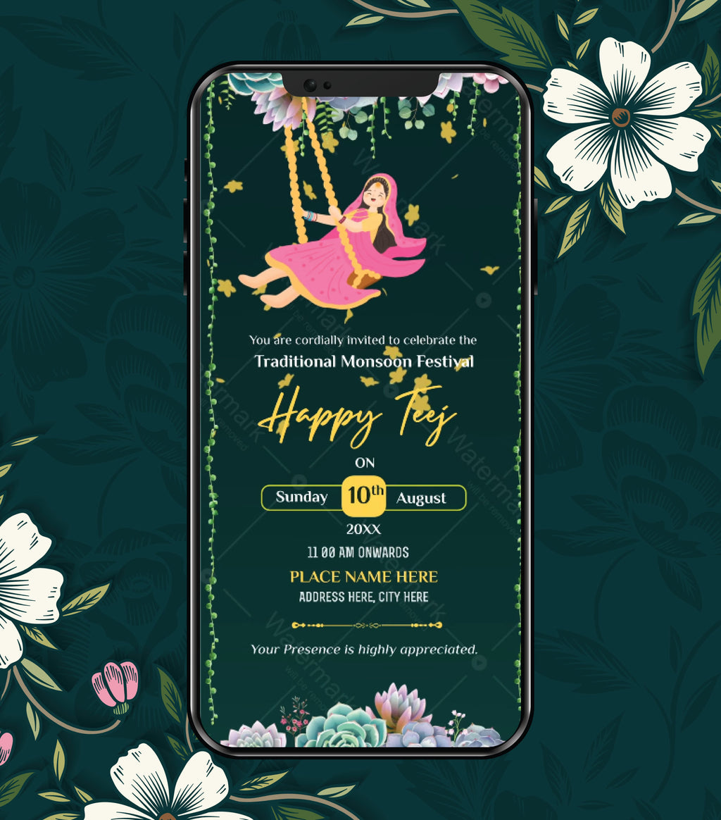 Elegant Teej Festival Invitation Video | Monsoon Swing Theme eCard | I ...