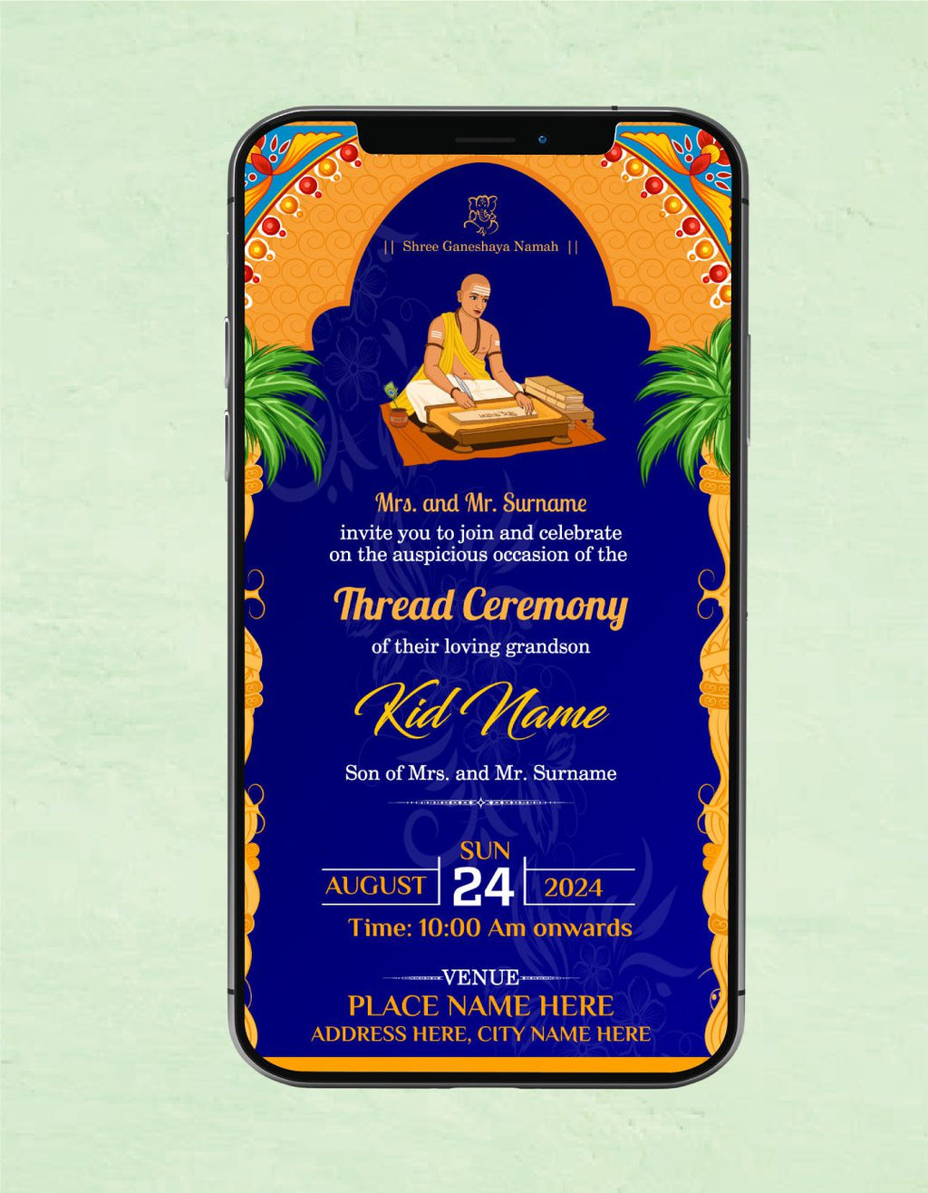 Thread Ceremony Invitation Card | Royal Blue Mandap Theme | TH-03 ...