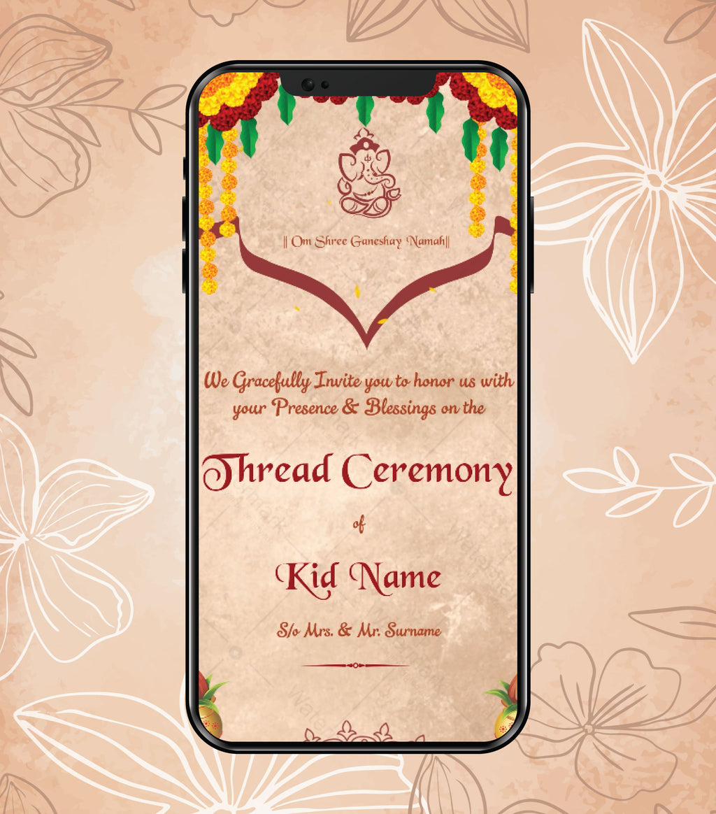 Thread Ceremony Video Invitations | Elegant Kalash & Floral Decor Them ...