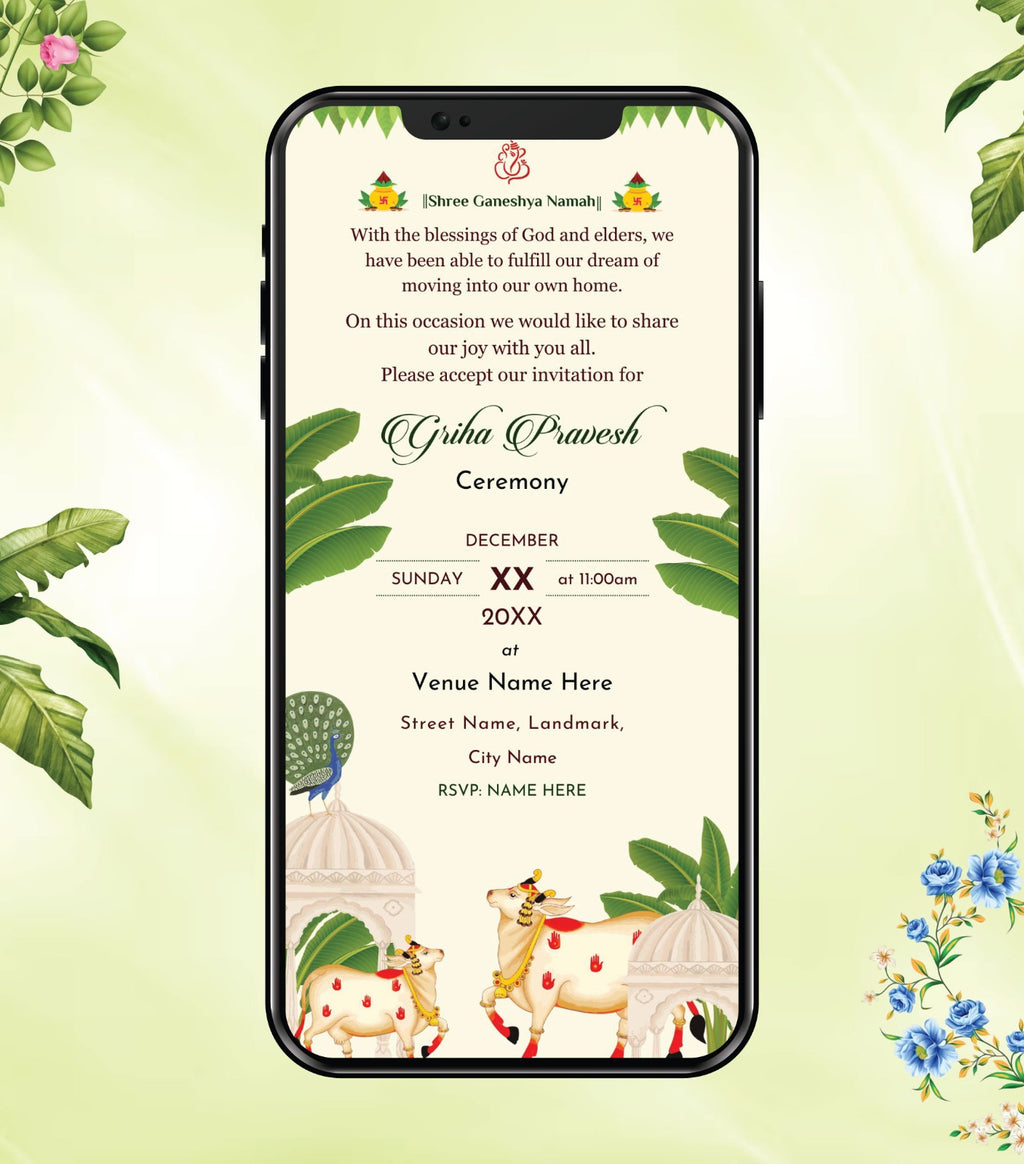 Traditional Griha Pravesh Invitation Card | Elegant Housewarming Digit ...