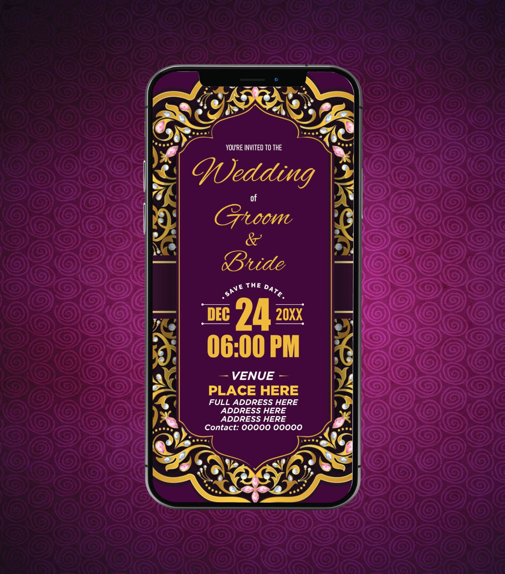 Traditional Wedding Invitation eCard Templates | Royal Gold Scroll Des ...