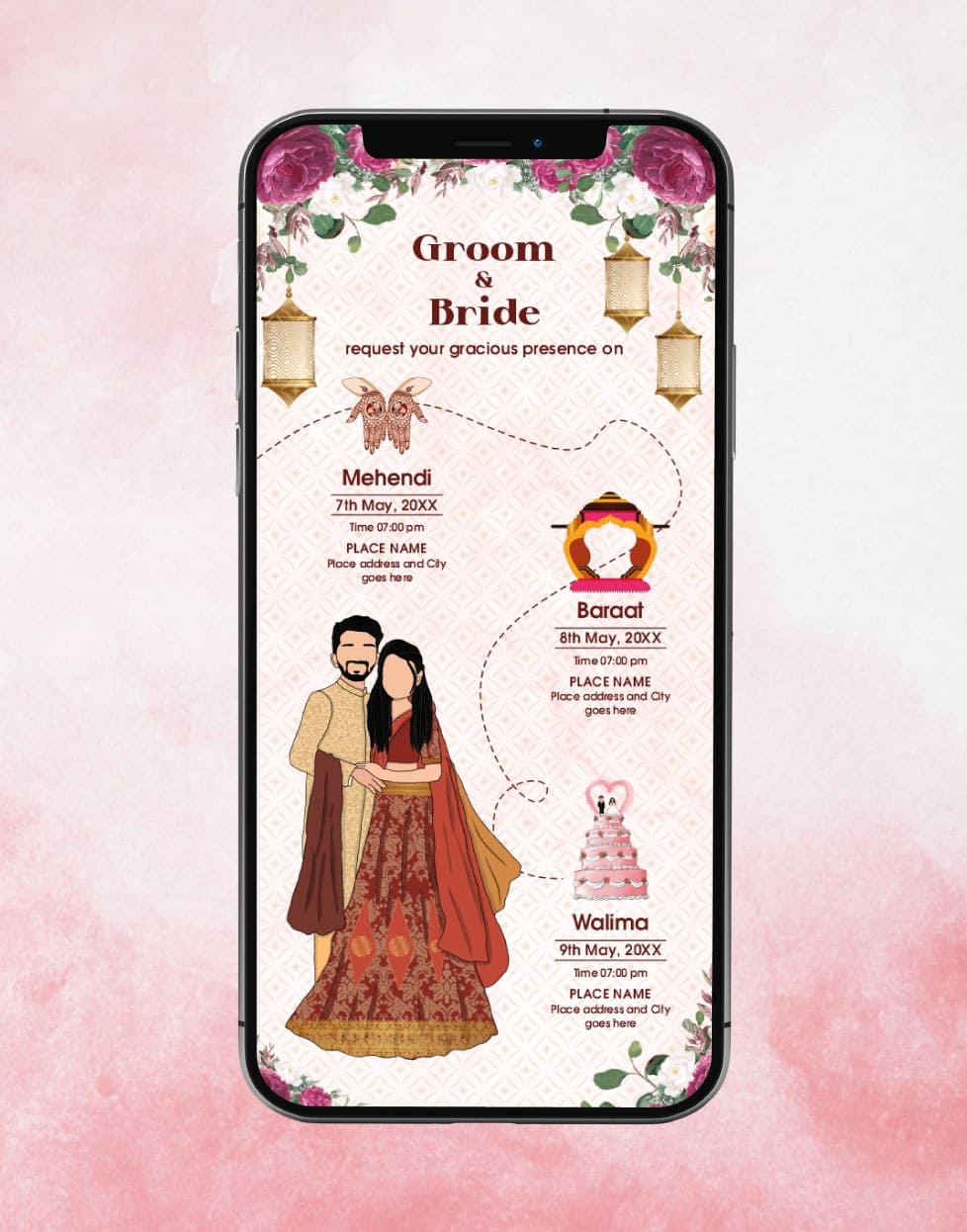 Walima Invitation Card | Muslim Wedding Itinerary E-Invite | IM-2440 ...