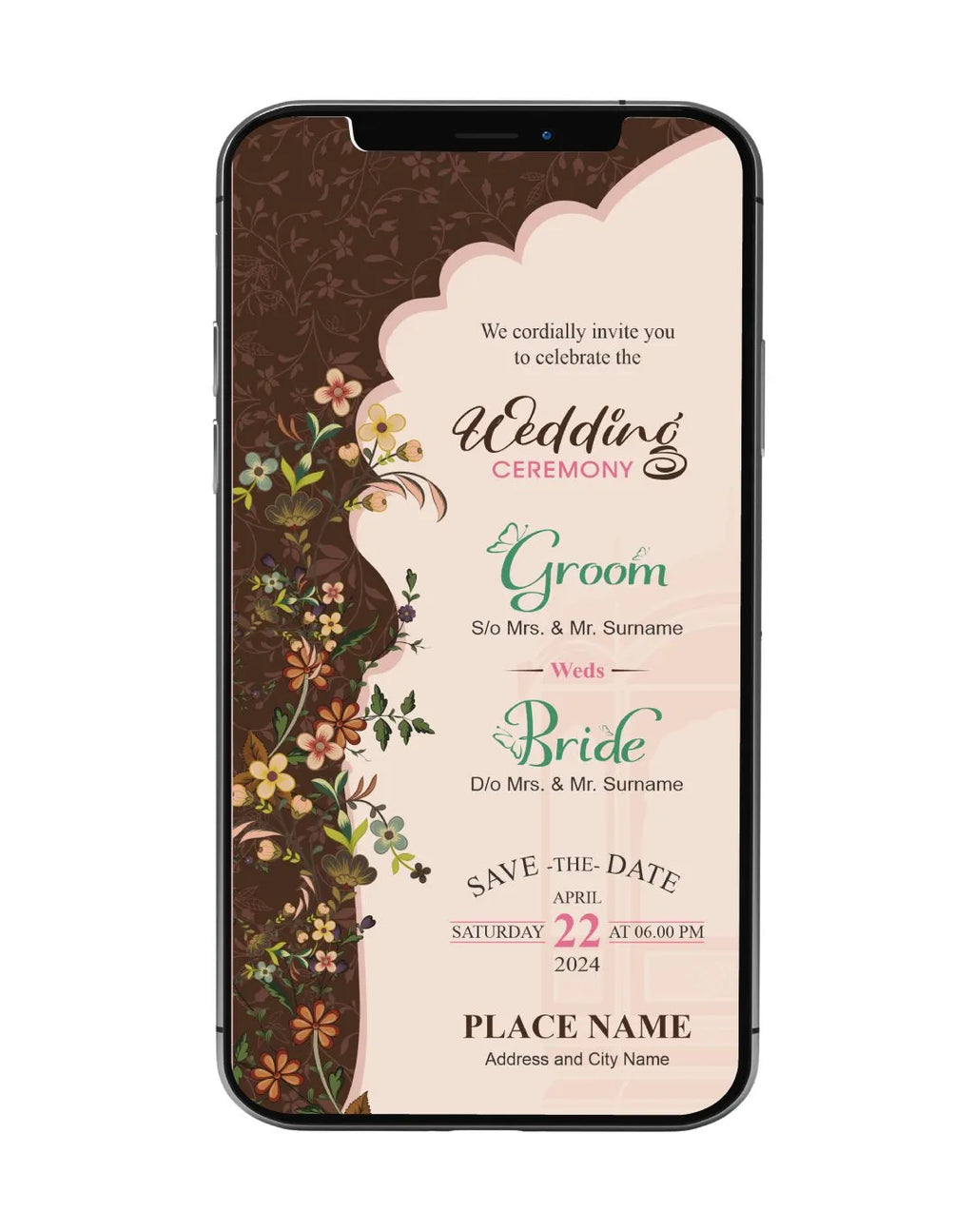 Wedding Ceremony Invitation | Floral Brown Beige E-Invite Design | W-2 ...