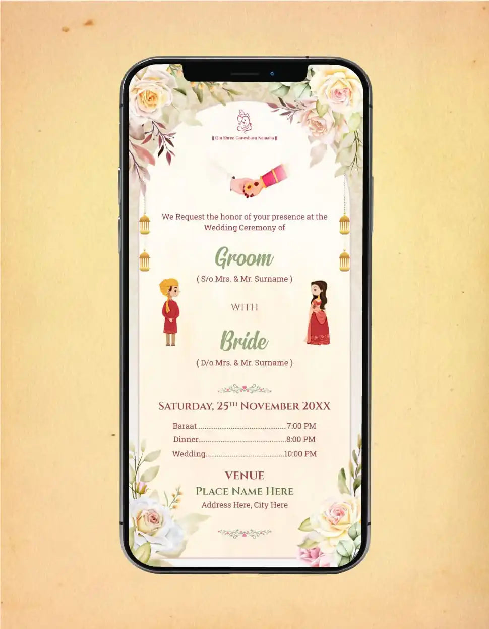 Wedding Invite Ecard | Baraat Dinner Wedding Schedule Design | W-396 ...