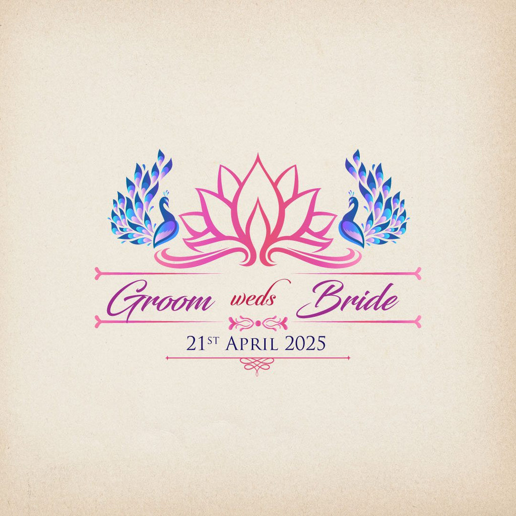 Lotus Peacock Wedding Logo Design | Elegant Bride Groom Crest | WL-05 ...