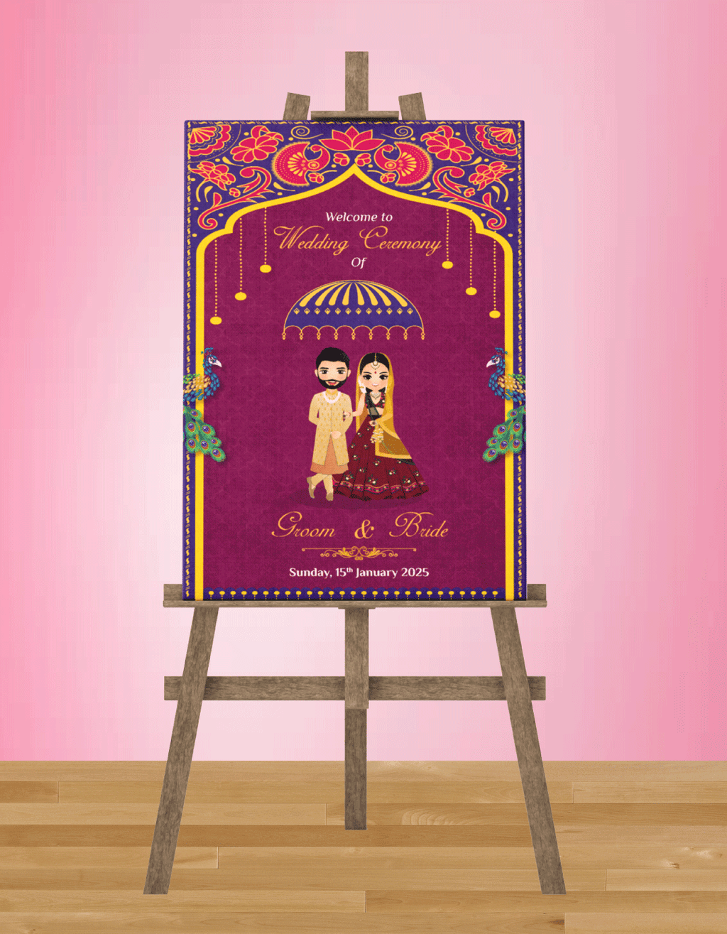 Royal Wedding Welcome Sign Board | Vibrant Groom & Bride Entrance Post ...