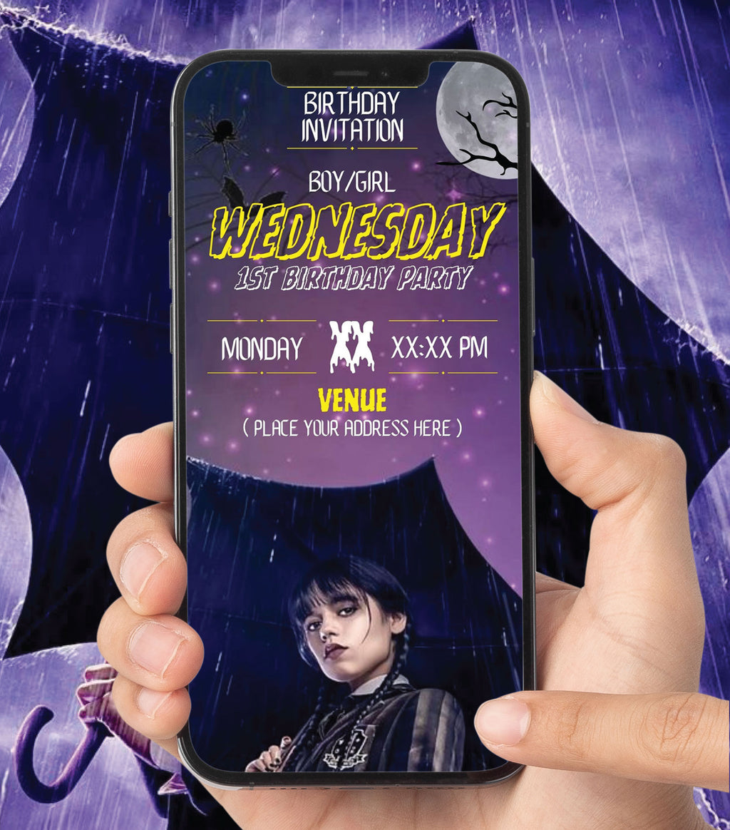 Wednesday Addams Birthday Invitation | Gothic Theme 1st Birthday Card ...