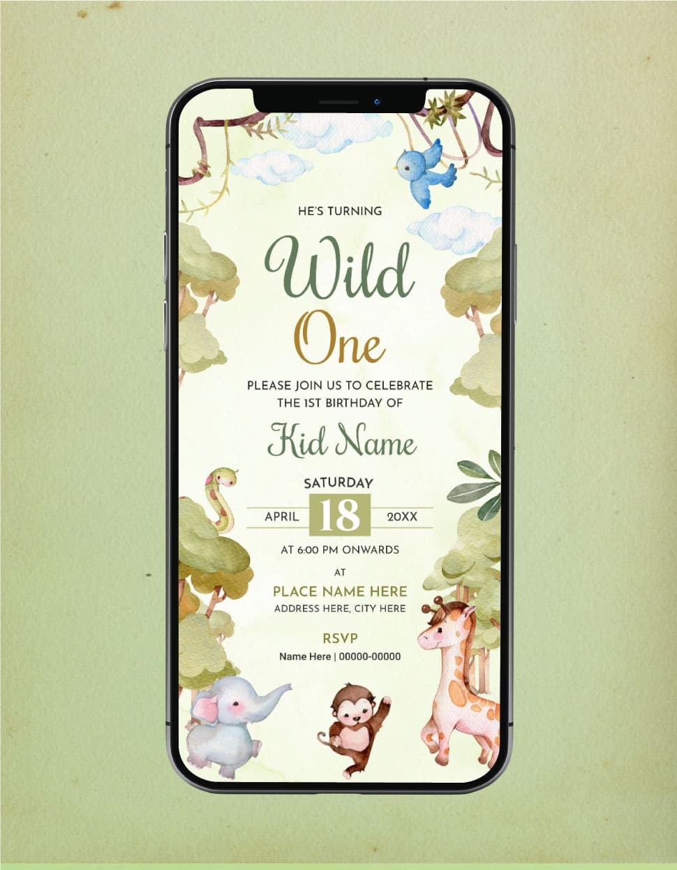 Wild One Birthday Invitation | Jungle Theme 1st Birthday E-Invite | B ...